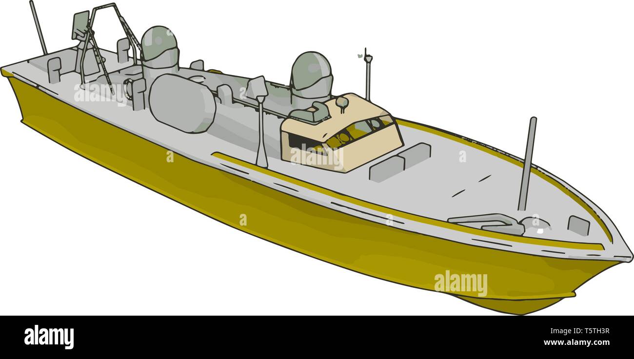 Simple vector illustration of an yellow and grey navy ship white ...