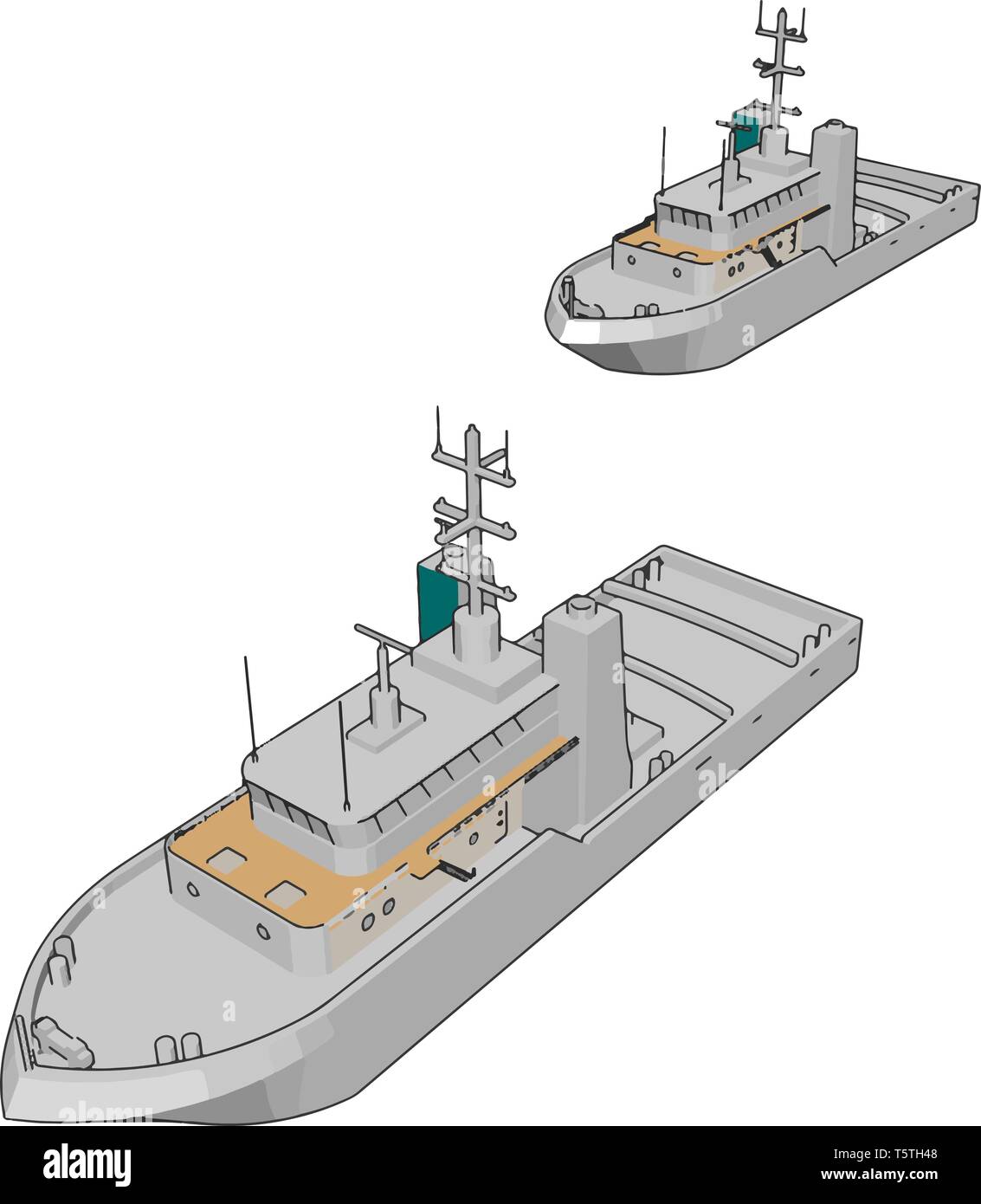 Vector illustration of two white navy battle ships white background ...