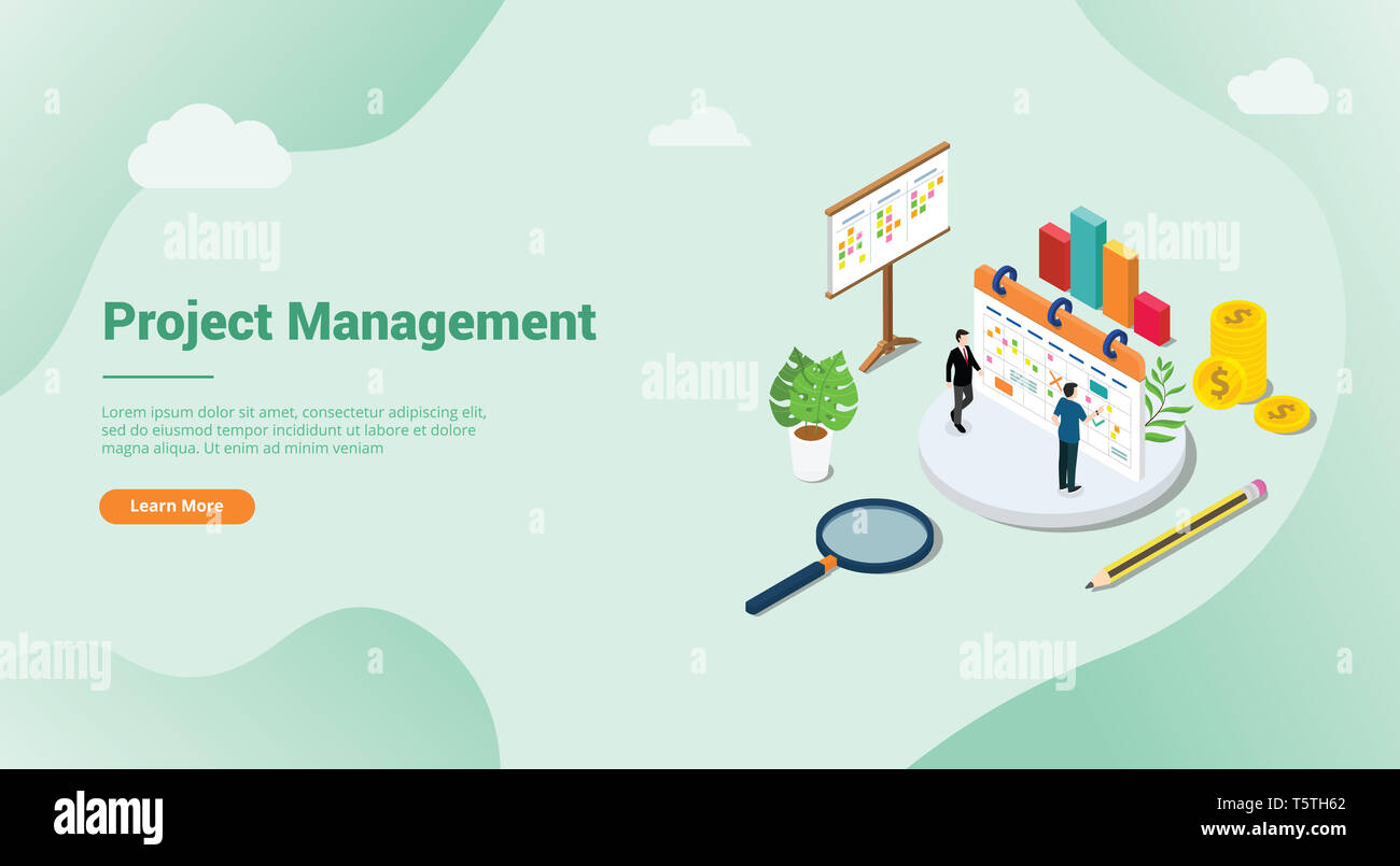 isometric 3d project management concept for website template banner ...
