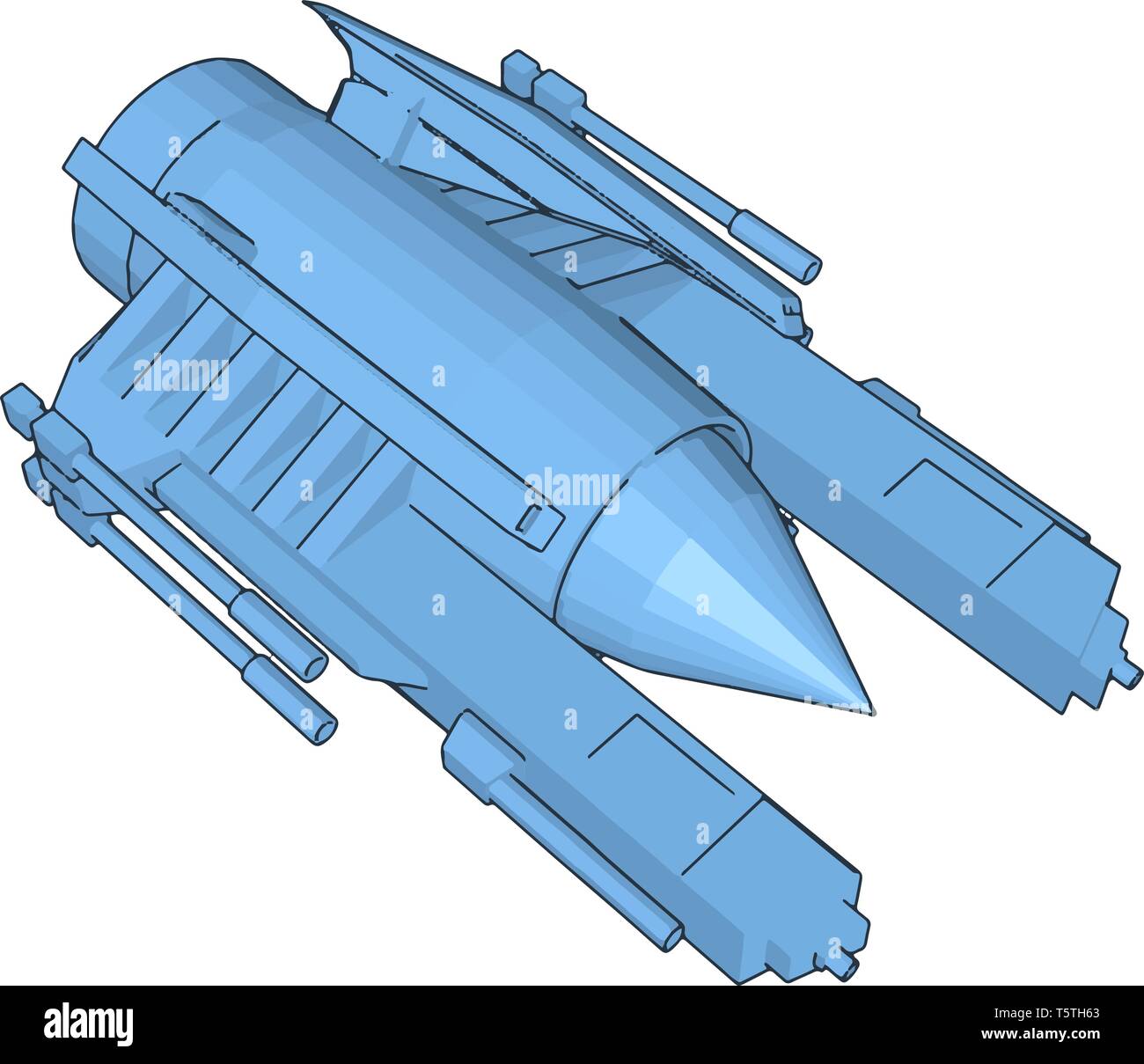 Blue sci-fi battleship vector illustration on white background Stock ...