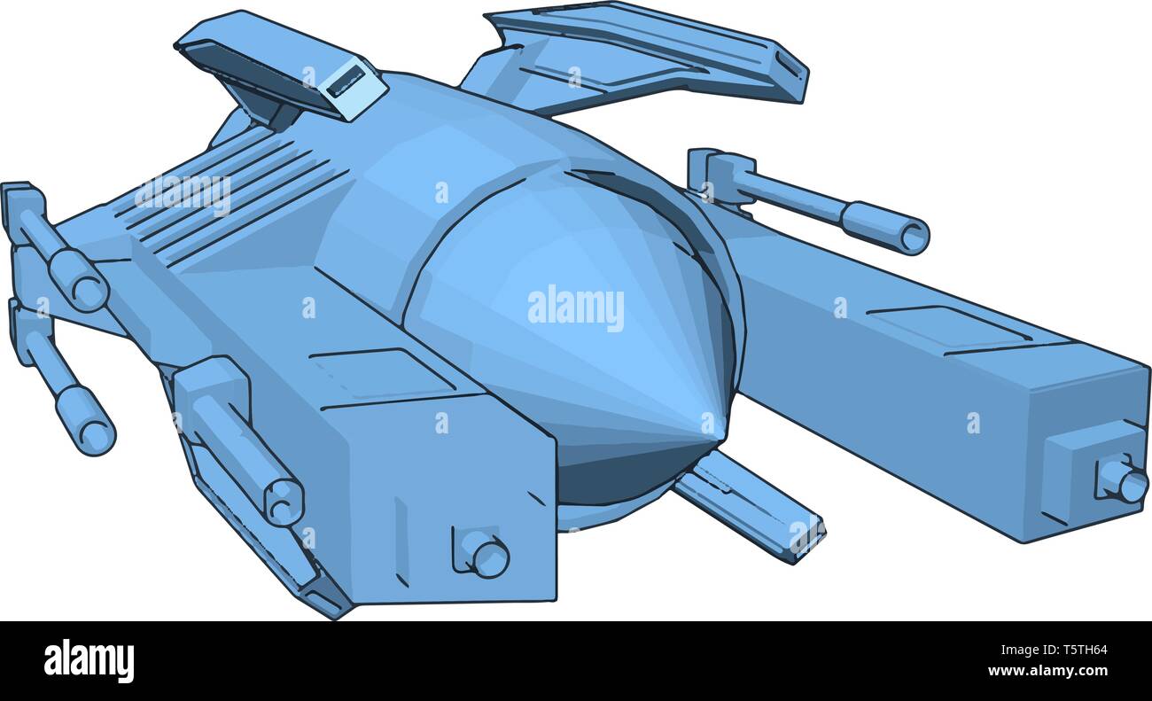 Light blue sci-fi battleship vector illustration on white background ...