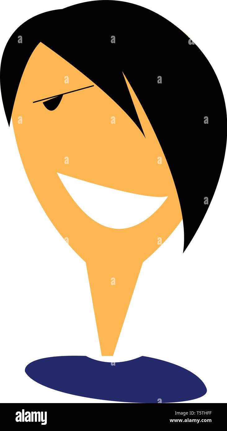A boy with black sharp hair with a big smile vector color drawing or ...