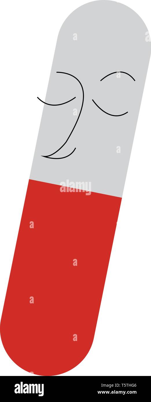 A red and white colored capsule which is sleeoing vector color drawing ...