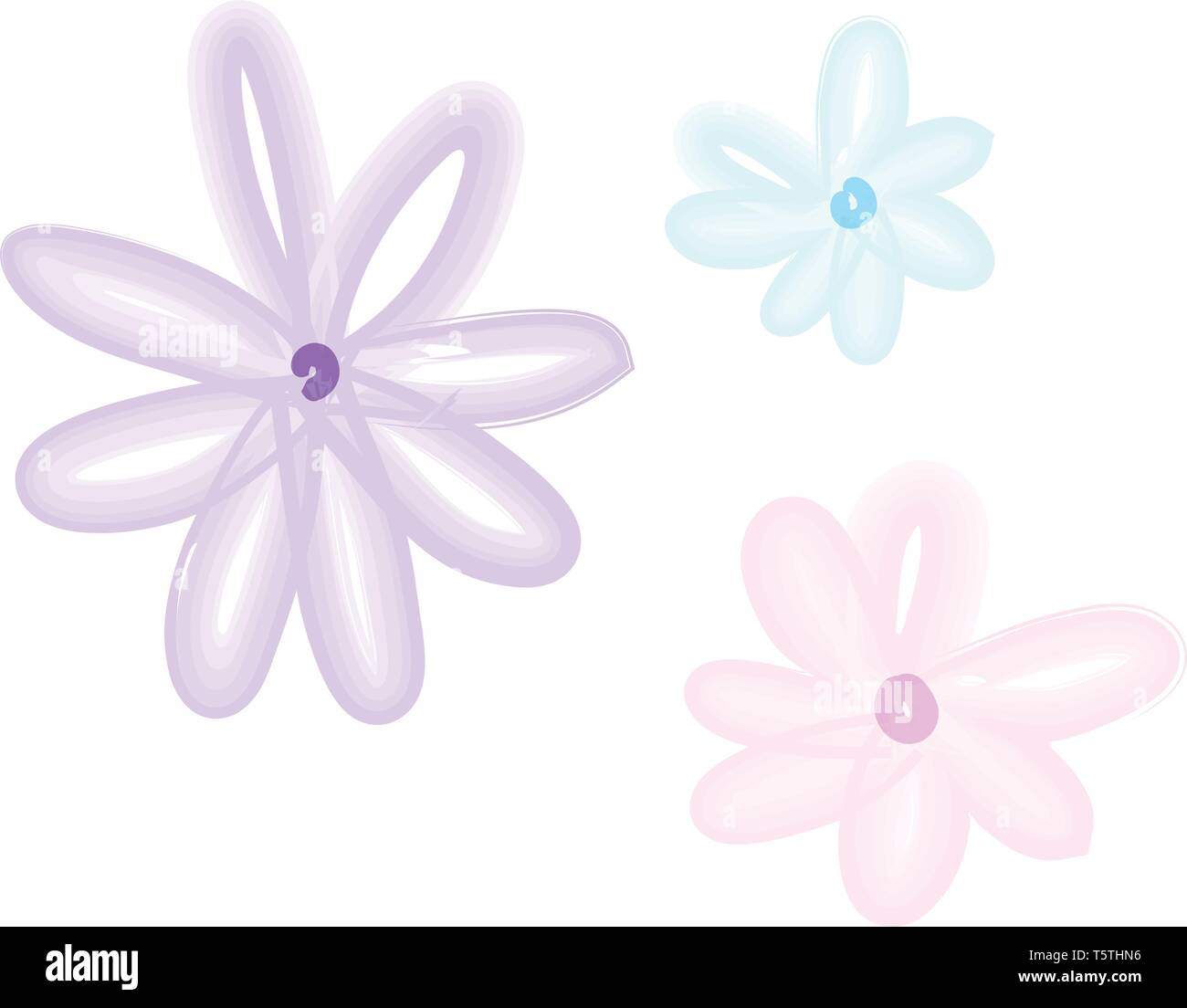 An image of three simple flower drawn vector color drawing or ...