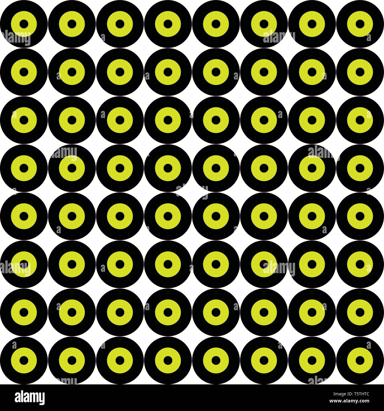 A graphical design of several black and yellow disks arranged in rows ...