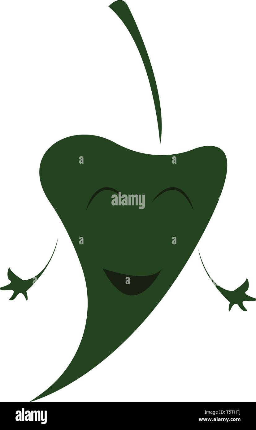 A cartoon of a dark green leaf looking happy vector color drawing or ...