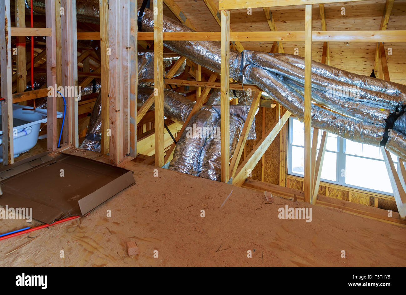 Ventilation installation air conditioner system in a frame house ...