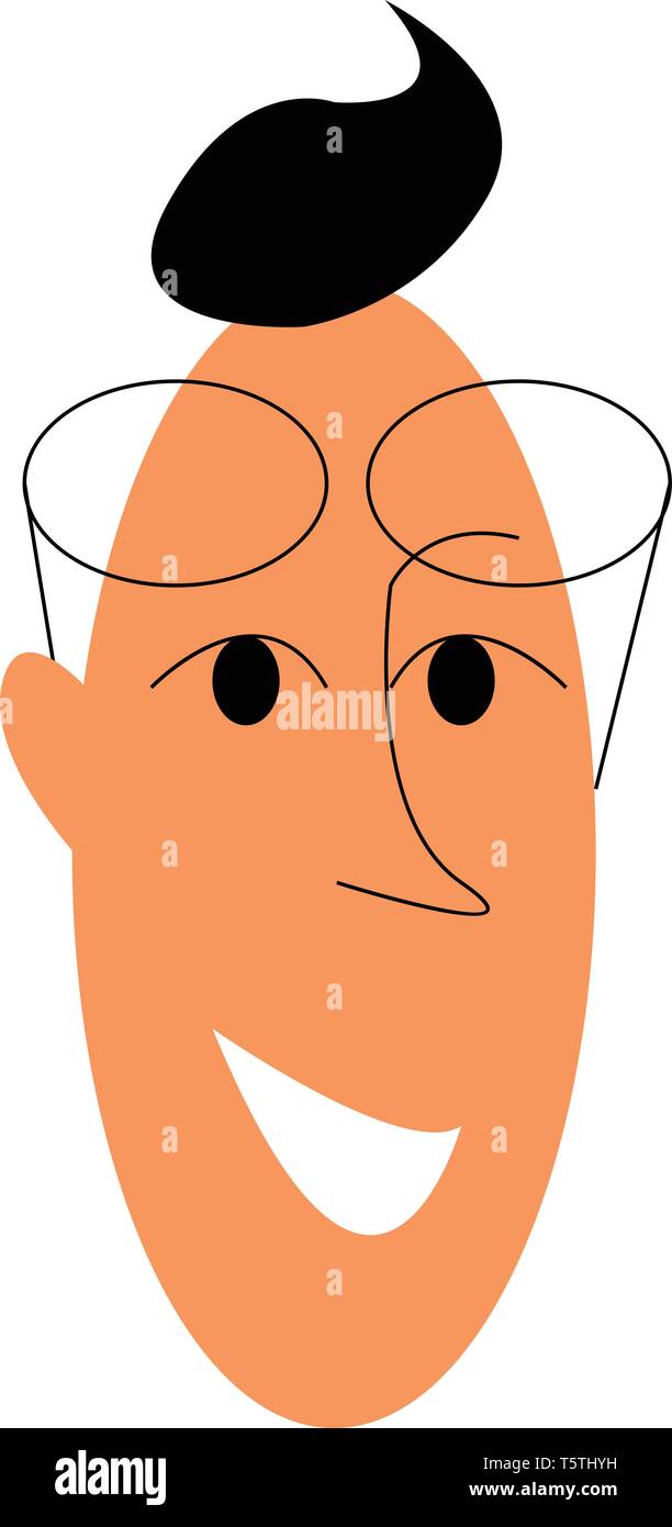 An elongated face of a man smilling with his circular spectacles vector ...