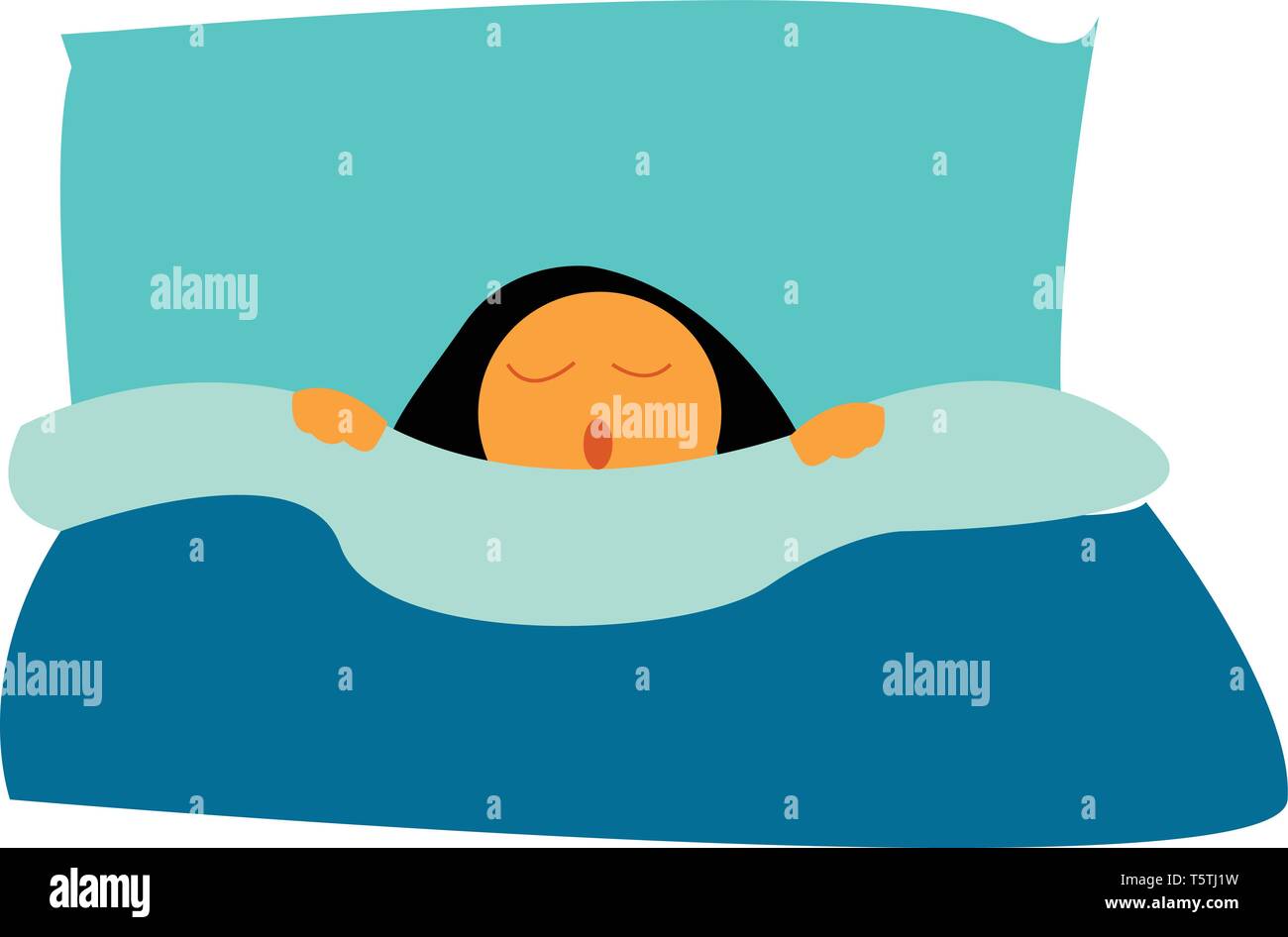 A girl sleeping soundly in her bed with a blue blanket vector color ...