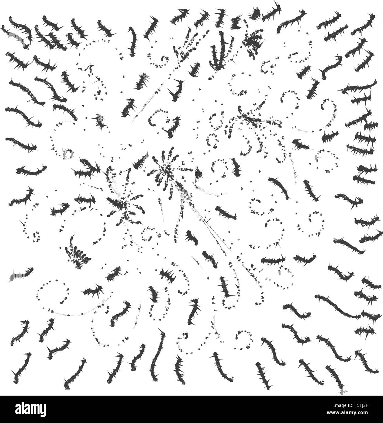 An abstract image of black paint strokes and several dots vector color ...