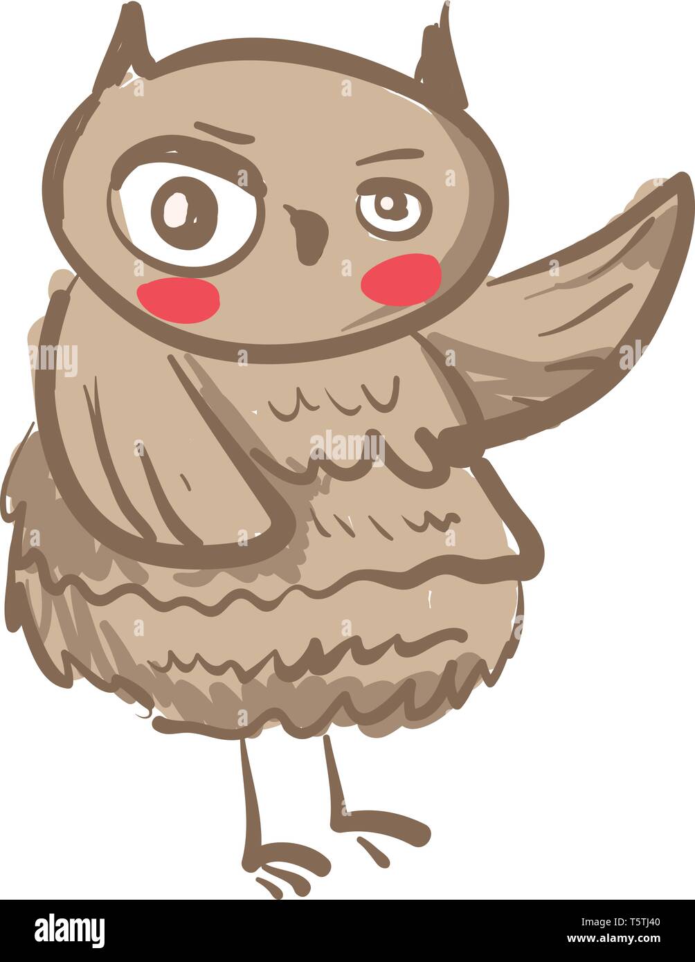 An image of an owl with uneven size of eyes waving his left hand vector ...