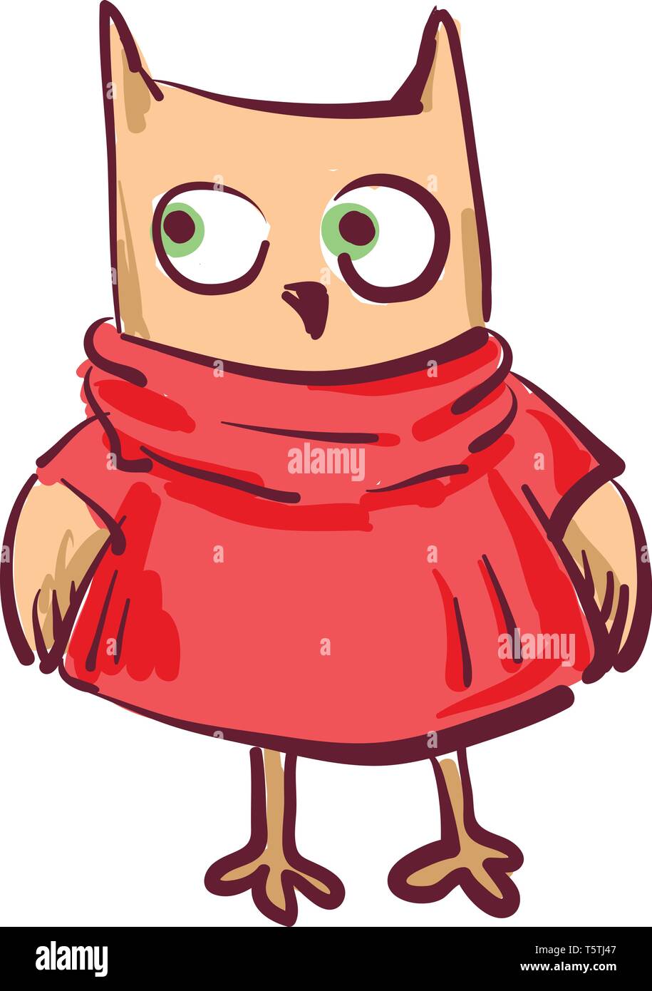 An owl with long legs wearing a turtleneck top vector color drawing or ...