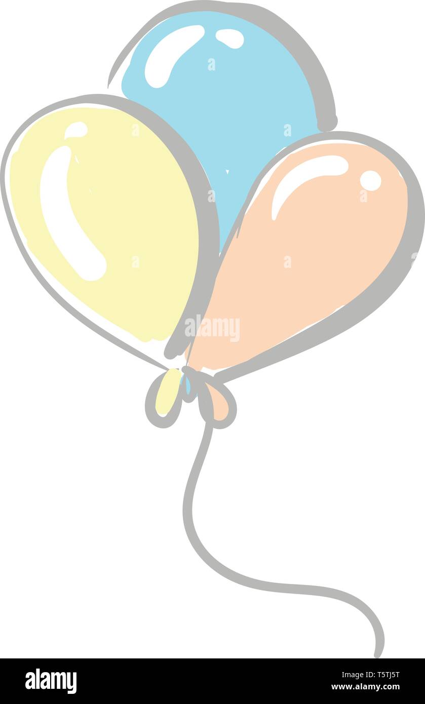 Three colorful balloons tied together vector or color illustration ...