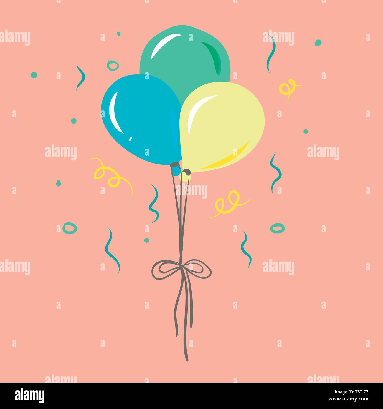 Three colorful balloons in pink background vector or color illustration ...