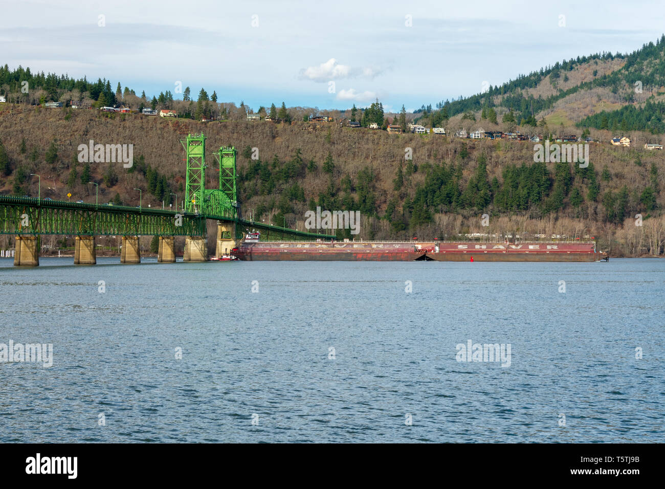 Barge Under Hood River Bridge Stock Photo - Alamy