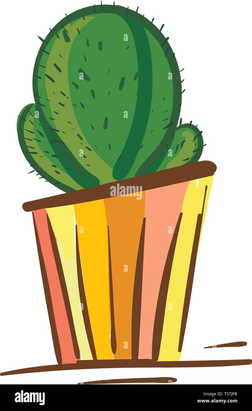 Cactus in colorful flower pot vector or color illustration Stock Vector ...