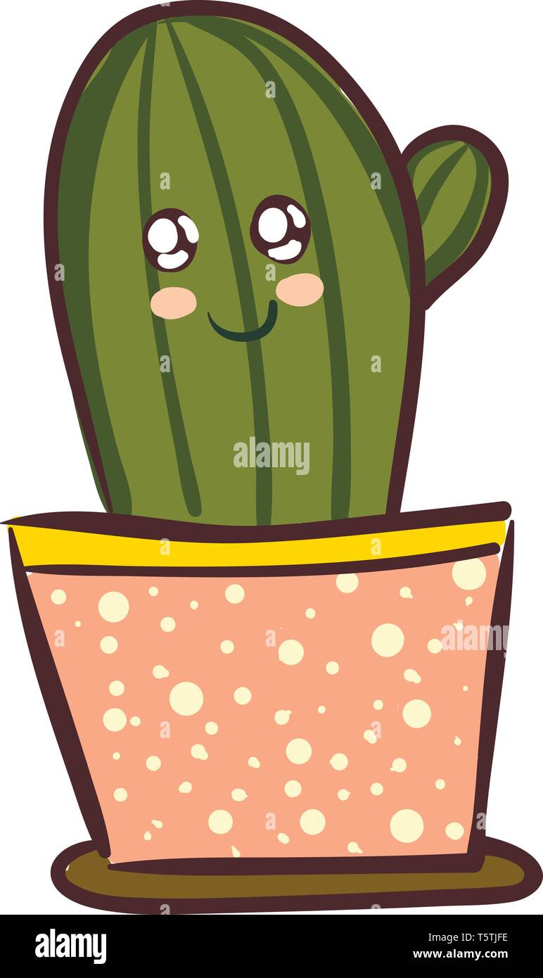 Striped cactus in pink flower pot vector or color illustration Stock ...