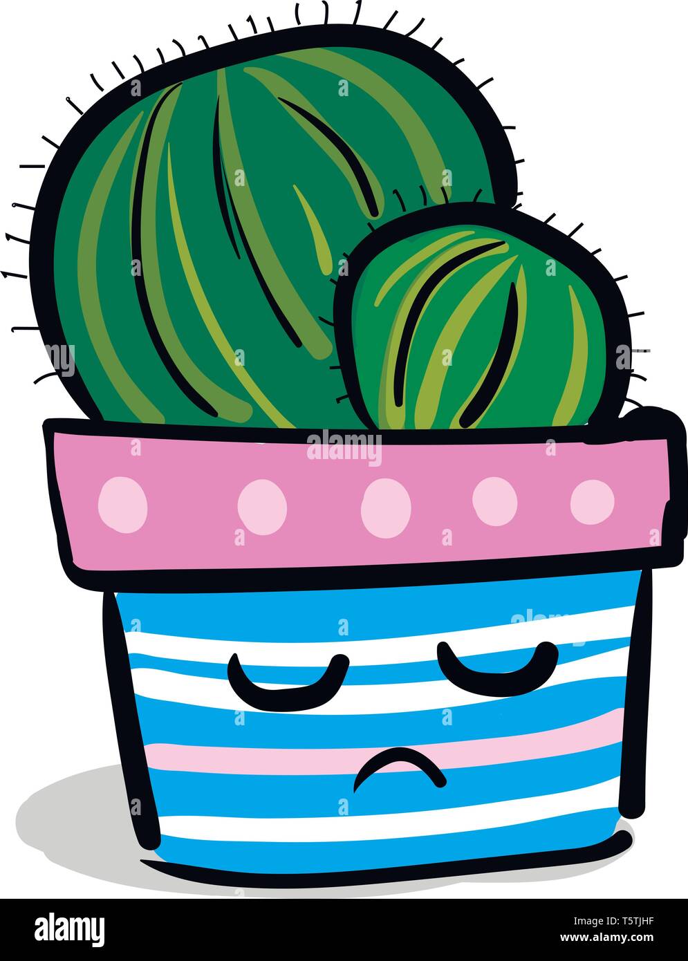Cactus in sad face flower pot vector or color illustration Stock Vector ...