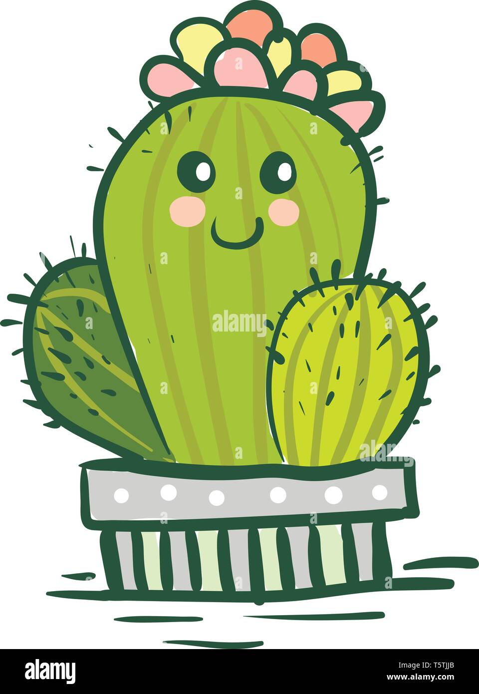 Cactus plant with flower crown vector or color illustration Stock ...