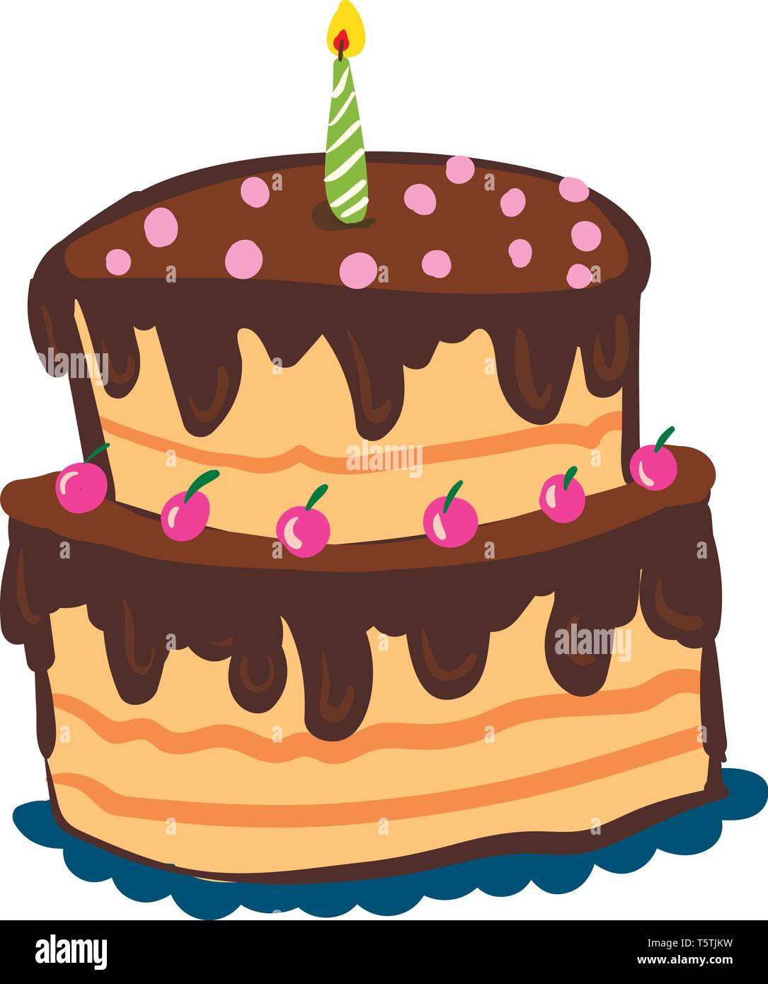 Chocolate dripped cake with cherry toppings vector or color ...