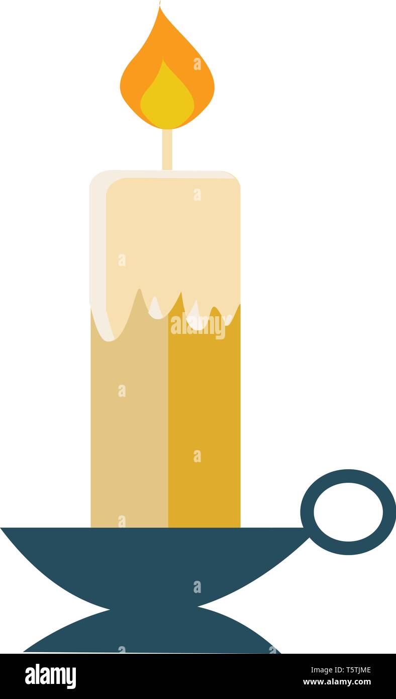 Burning candle stand with holder vector or color illustration Stock ...