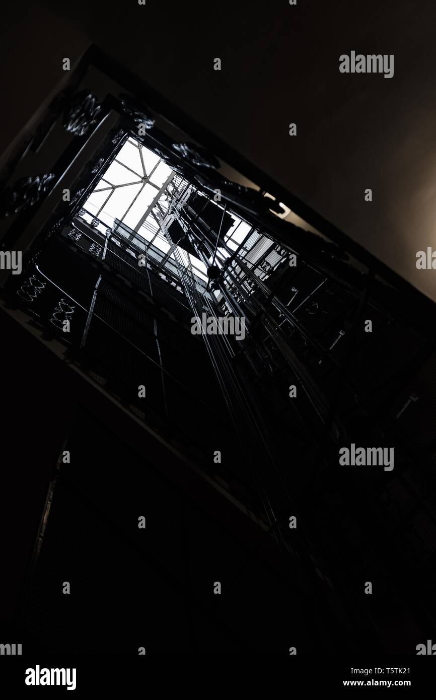 A shaft of an elevator shot from below b Stock Photo - Alamy