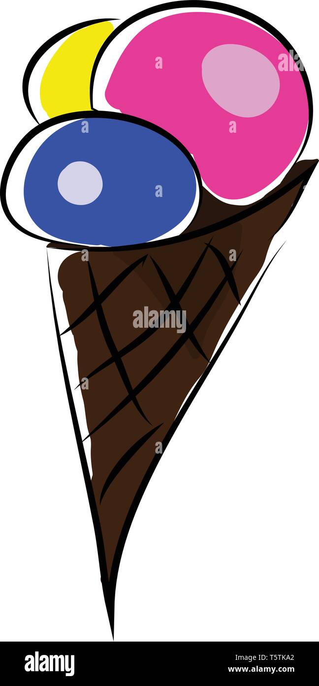 Ice cream cone with three different flavor vector or color illustration ...