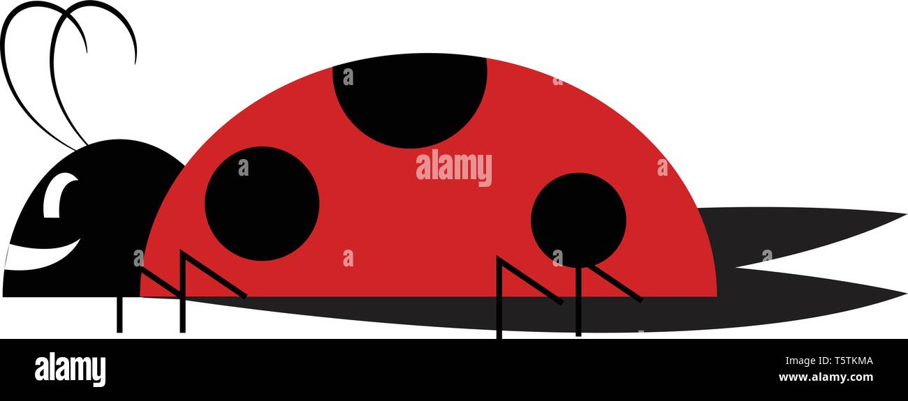 A cute little dome-shaped ladybug crawling on the land is laughing ...