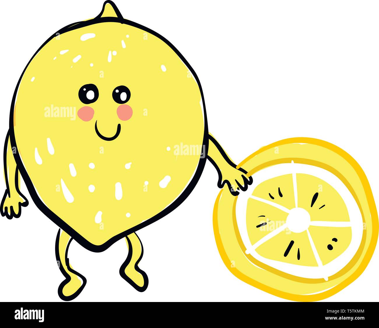 A lemon emoji holding a piece of half-cut lemon vector color drawing or ...