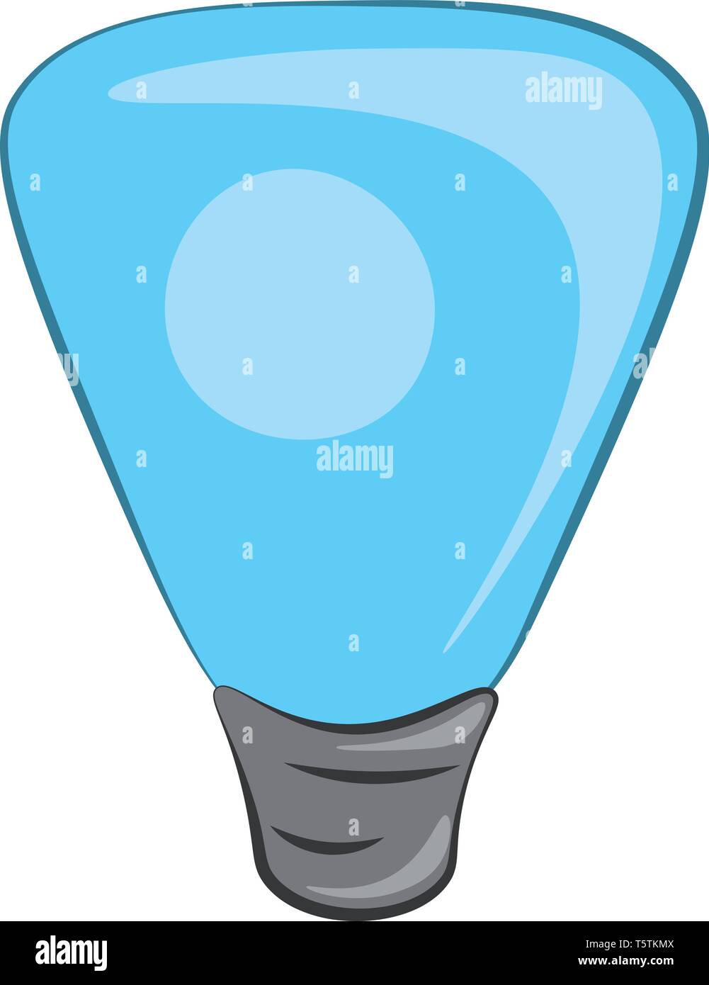 A blue-colored cartoon light bulb with shapes of a white-colored sphere ...