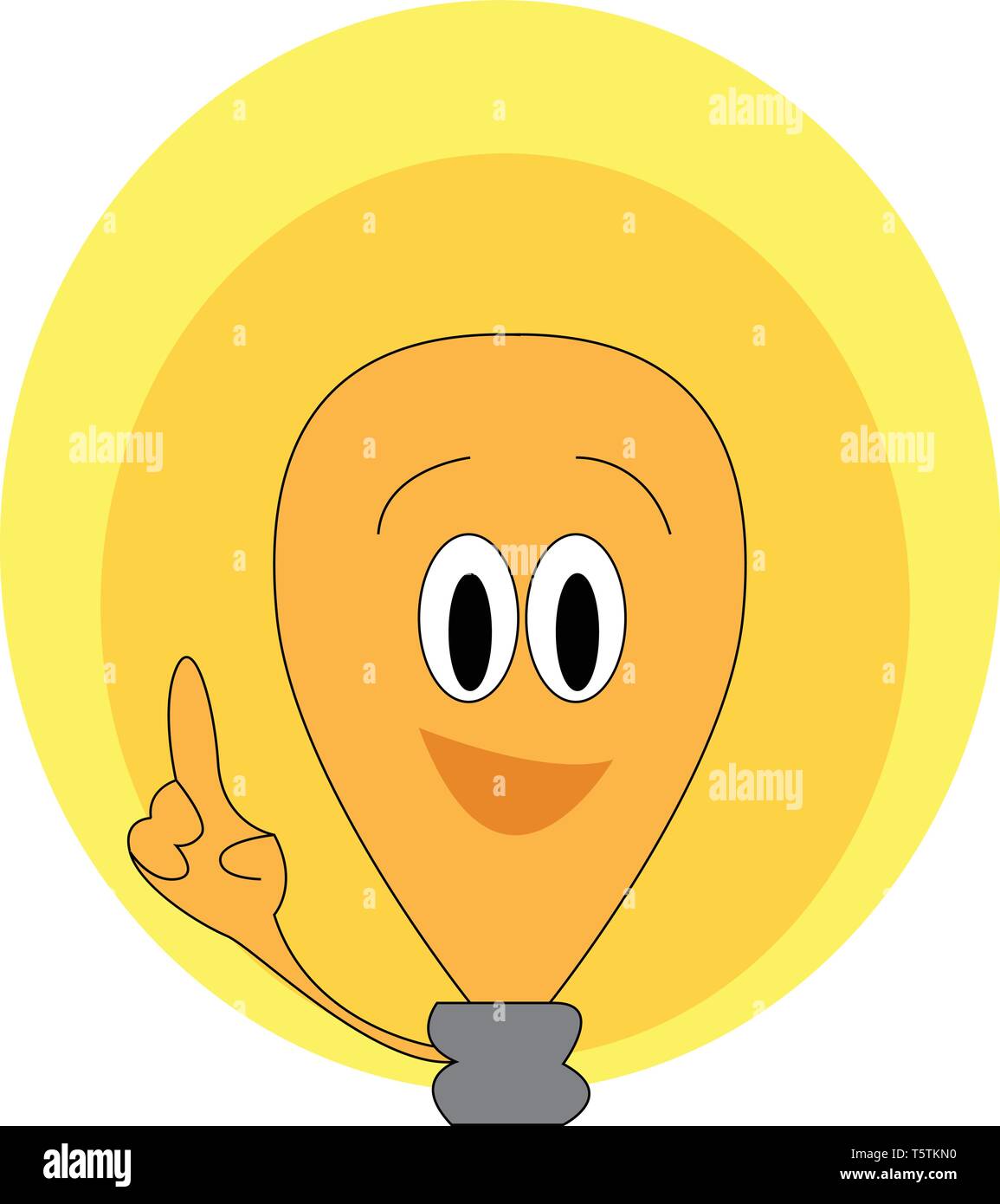 A brown-colored cartoon light bulb enclosed in two spheres laughs as it ...