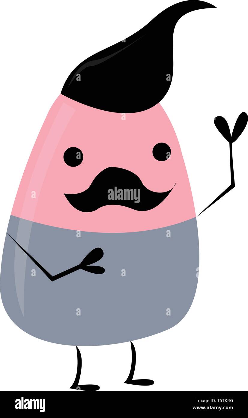 A rose and grey-colored cartoon monster standing with a big mustache ...