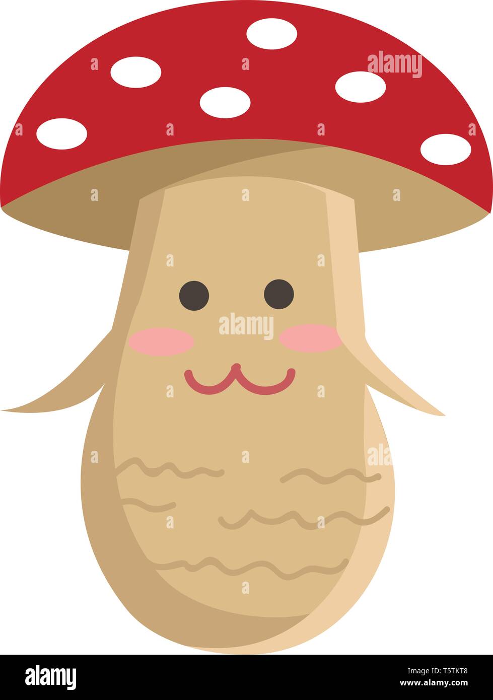 A smiling cartoon mushroom with two arms and wearing a red-colored cap ...