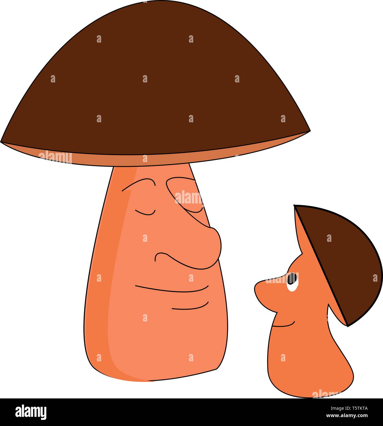 Cute dad and son mushrooms smiling while face each other are with a ...