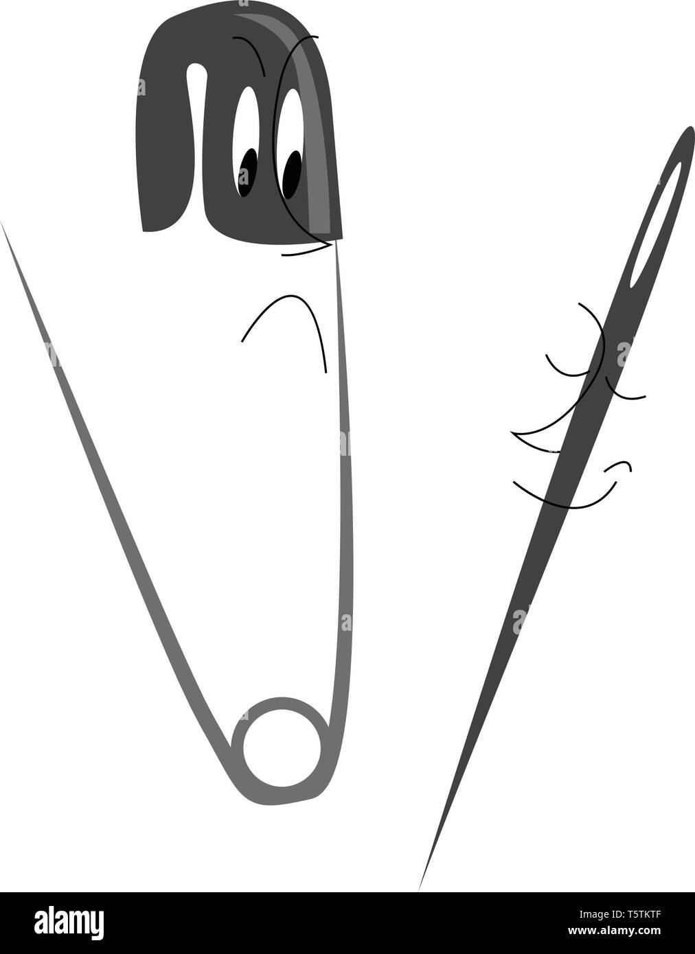 A black-colored needle and a safety pin left opened vector color ...