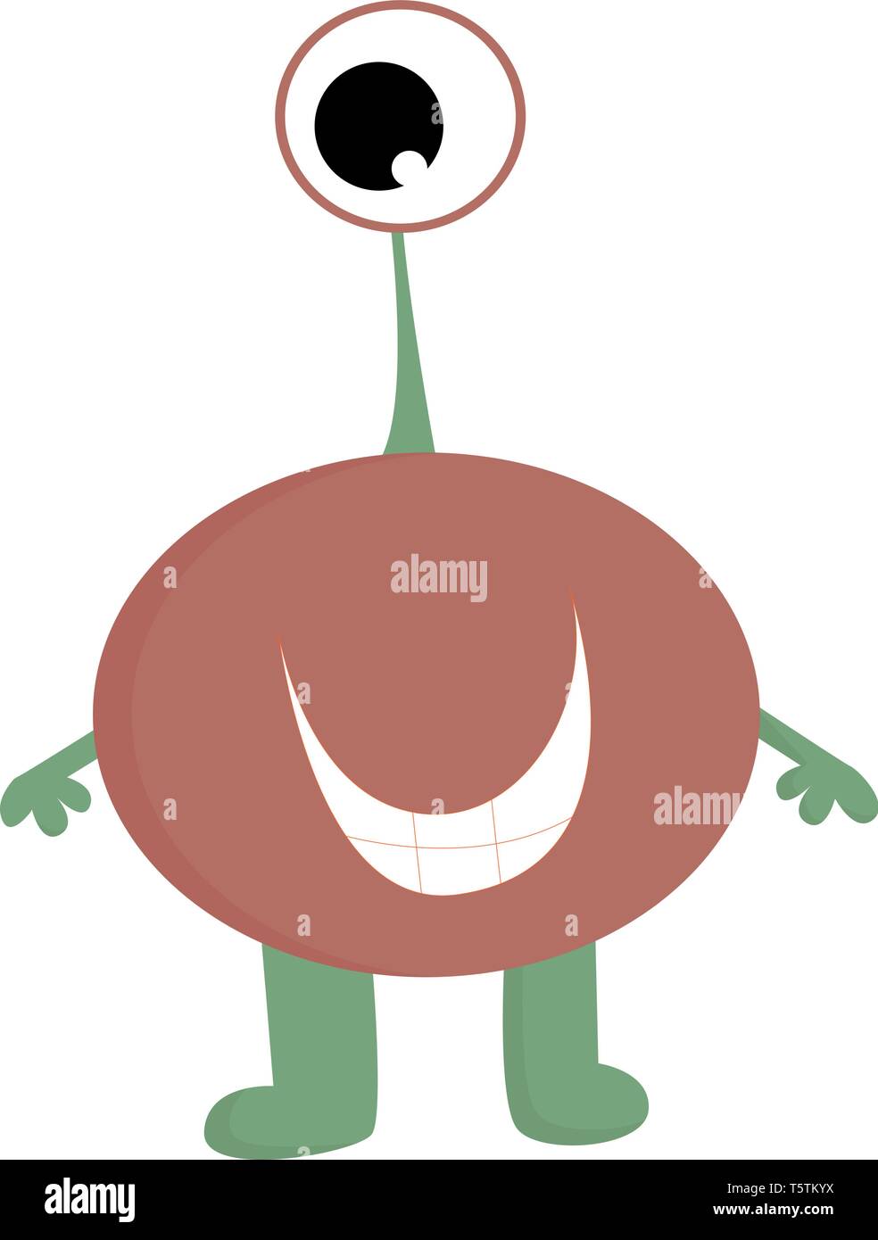 A pink-colored one-eyed cartoon monster with two hands and legs has a ...