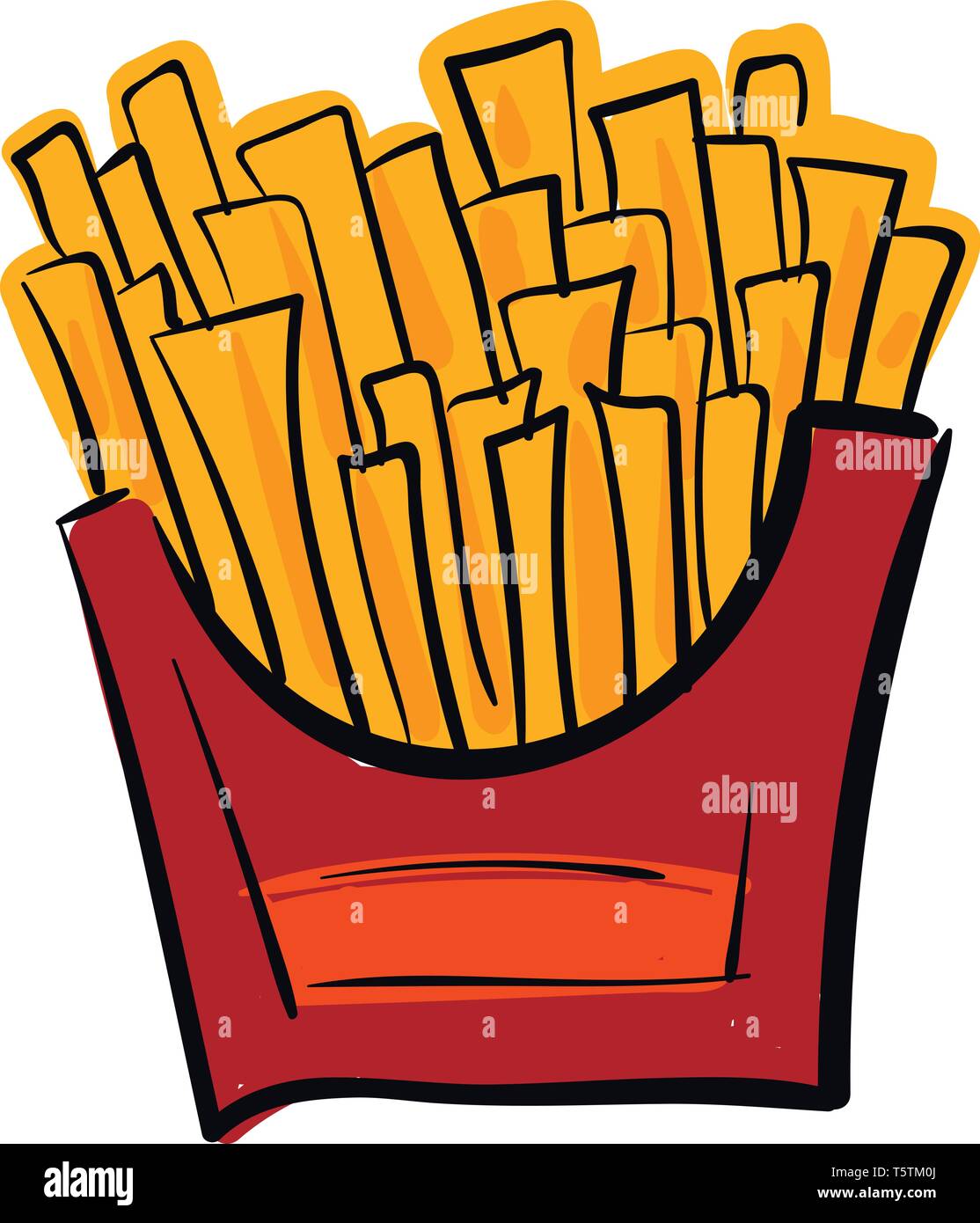French potato fries in a red box is ready to be enjoyed by friends or ...