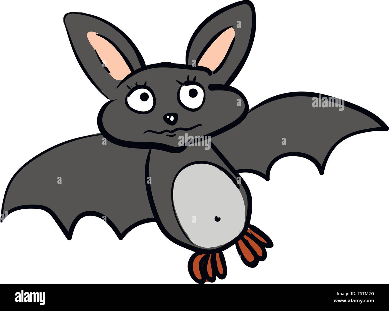 A cartoon grey-colored bat with rose-colored ears and its wings opened ...
