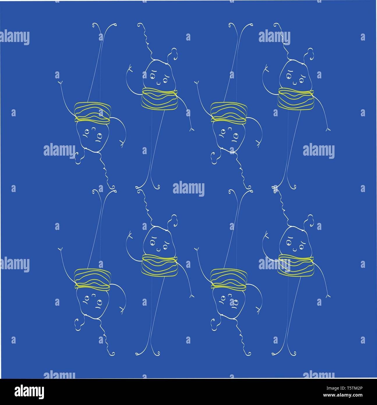 A texture with sad monsters over dark blue background are hanging ...