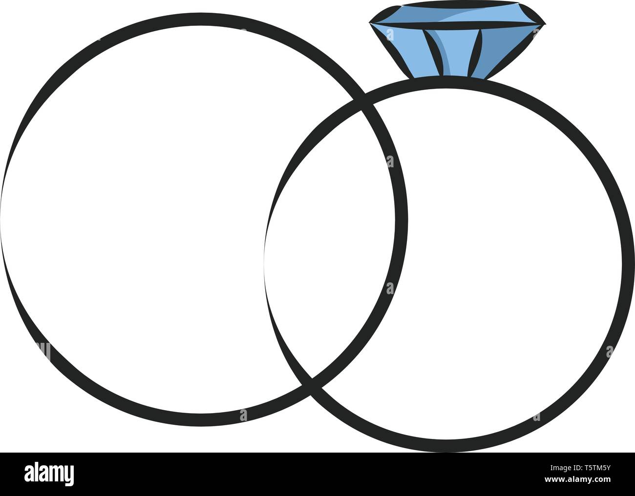 Simple vector illustration on white background of two rings with gem ...