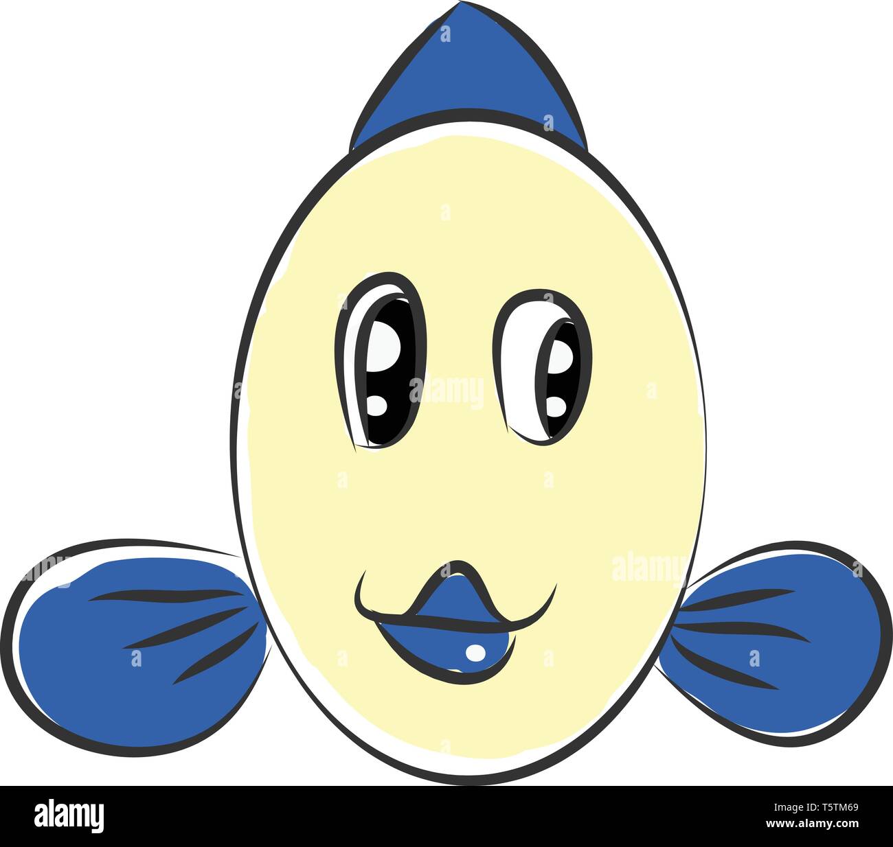 Blue and white round smiling fish vector illustration on white ...