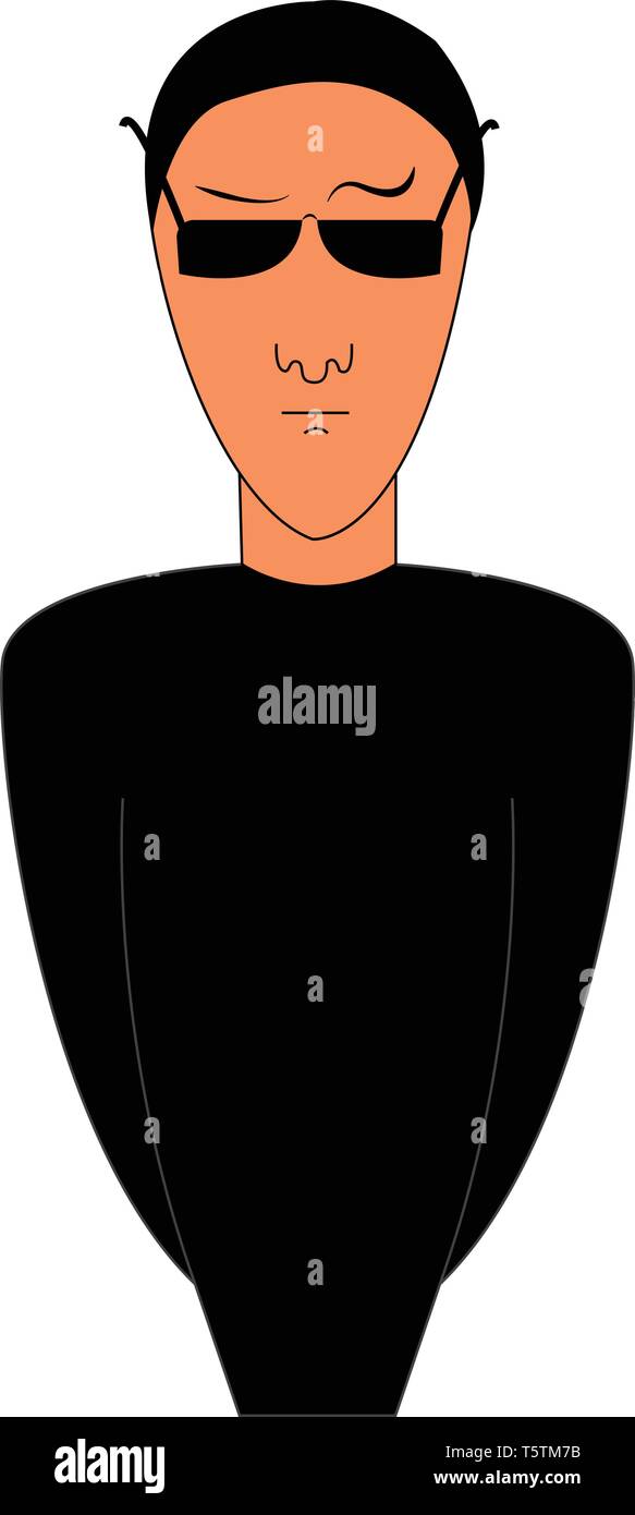 Security guard dressed in black with black sunglasses vector ...