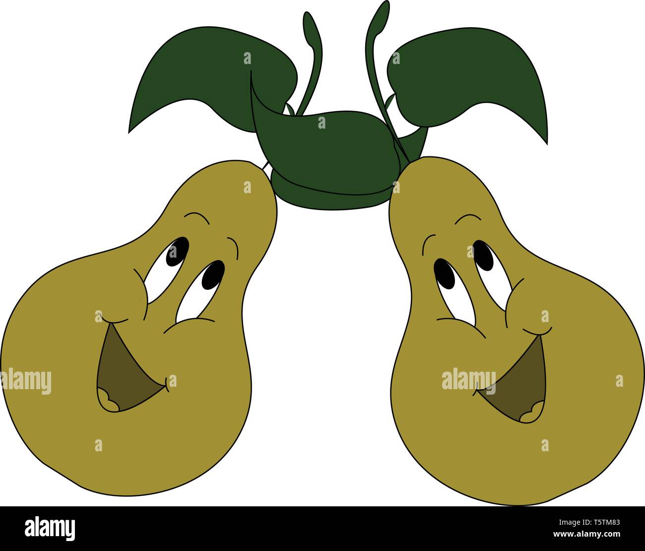 Cartoon of two singing green pears with green leaves vector ...