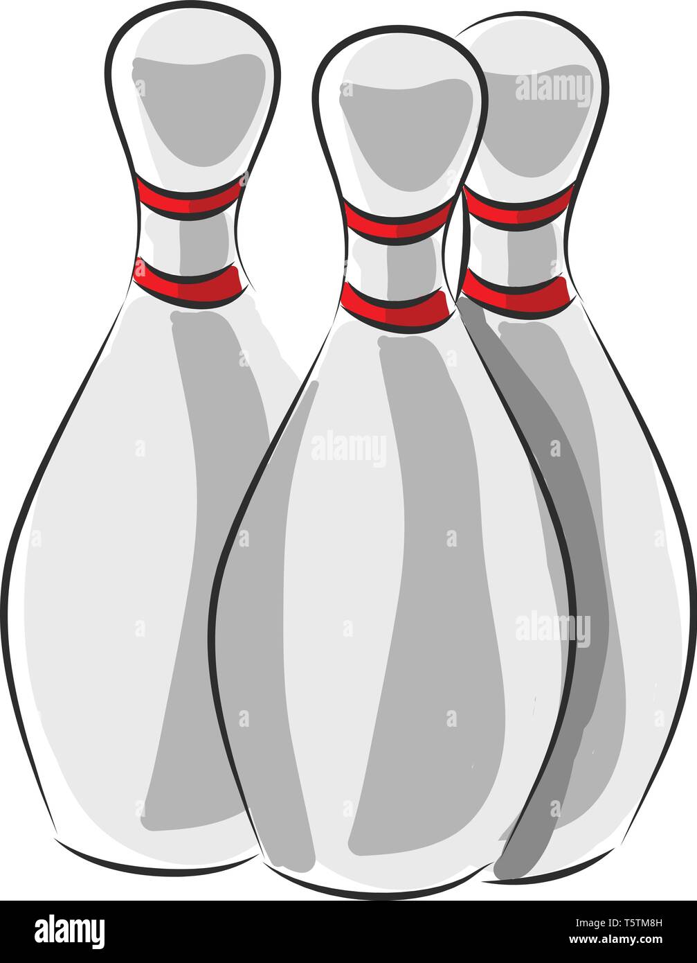 Three white bowling skittles with red stripes vector illustration on ...