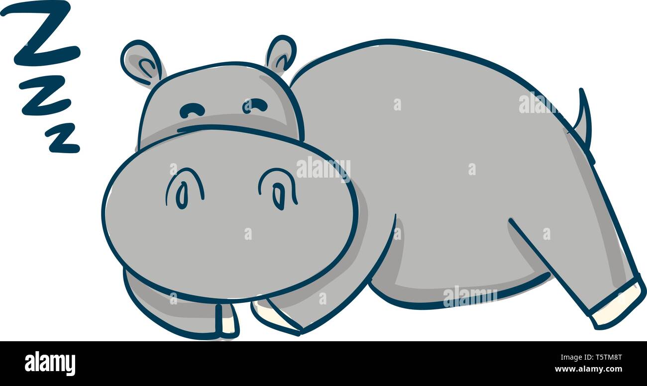 Cartoon of a sleeping grey hippo vector illustration on white ...