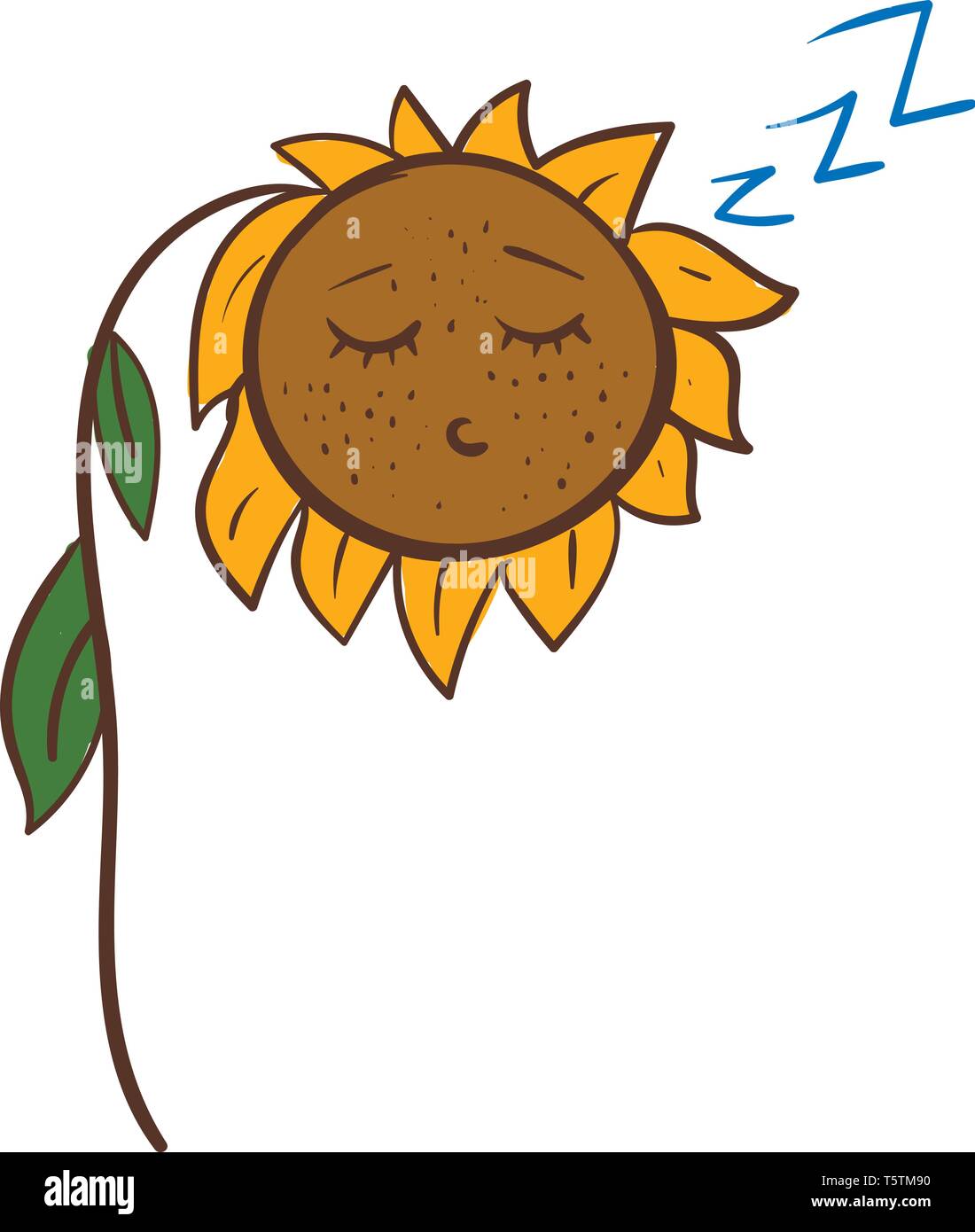 Cartoon of a sleeping sunflower vector illustration on white background ...