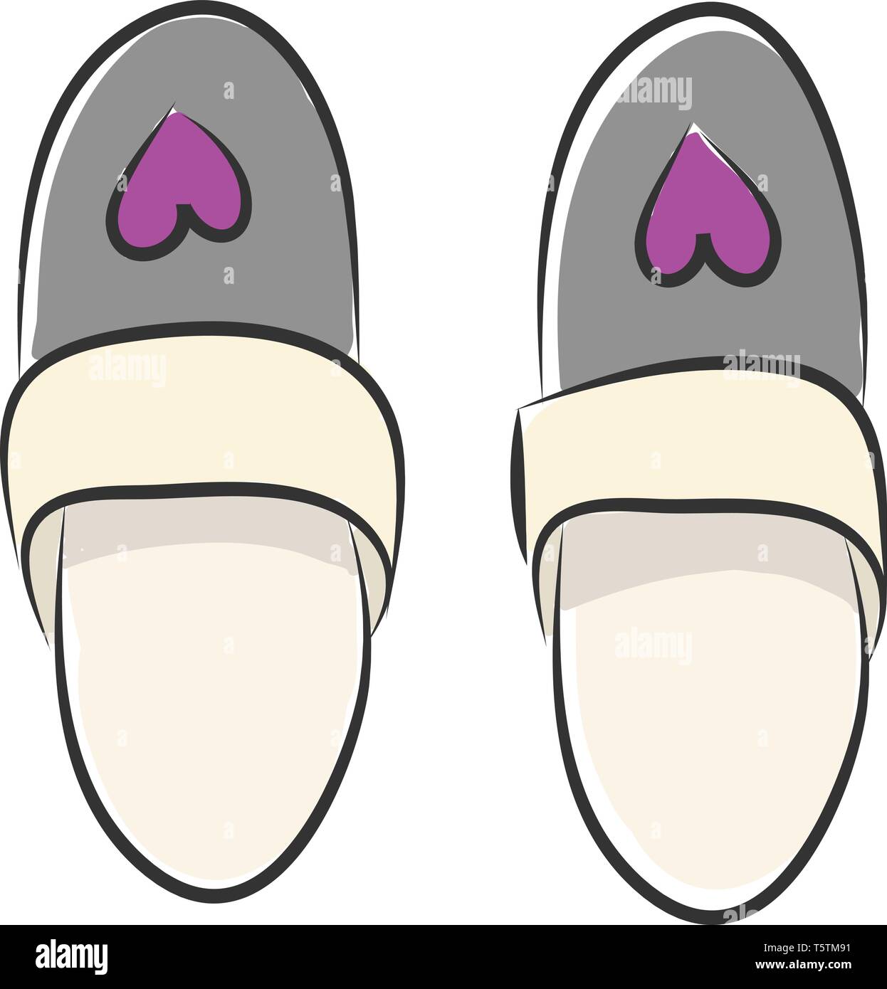Pair of grey slippers with a purple heart vector illustration on white ...