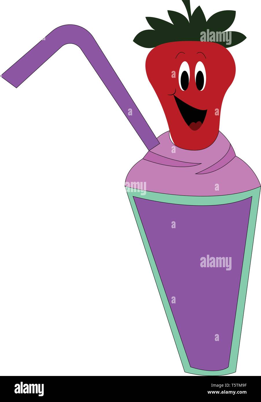 Purple ice cream cup wit a purple straw and a smiling strawberry vector ...