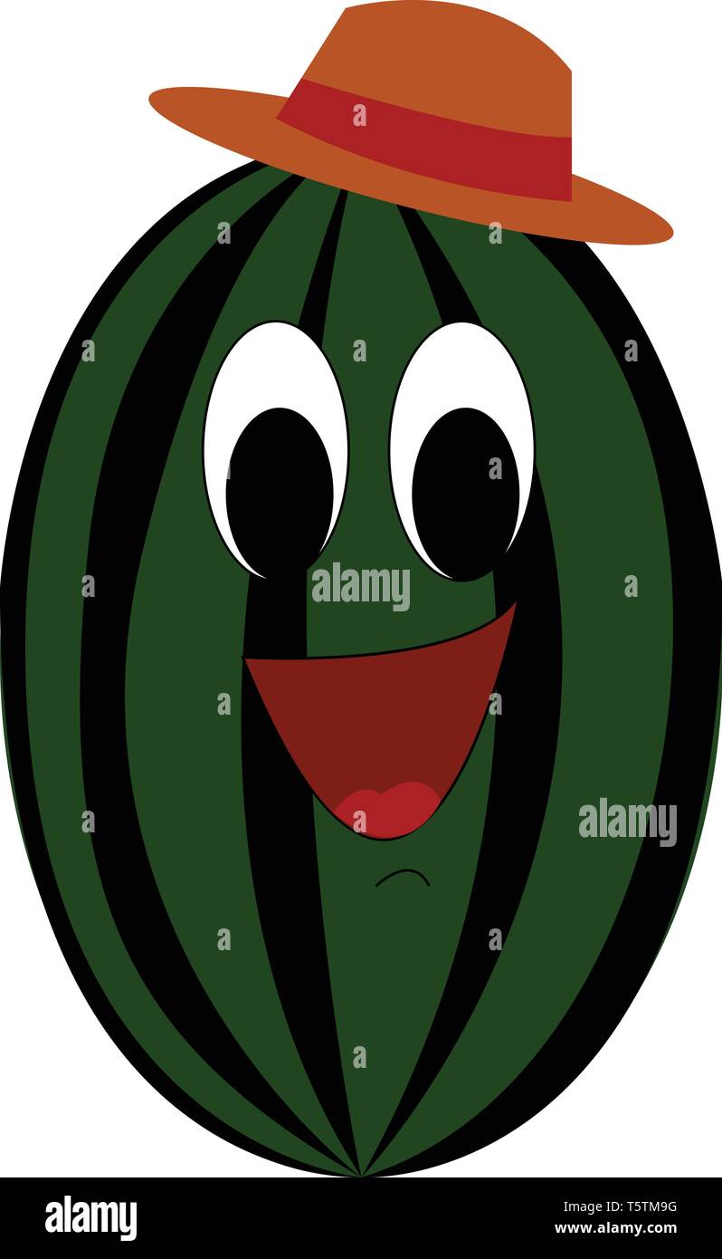 Cartoon of a smiling water melon with a orange hat vector illustration ...