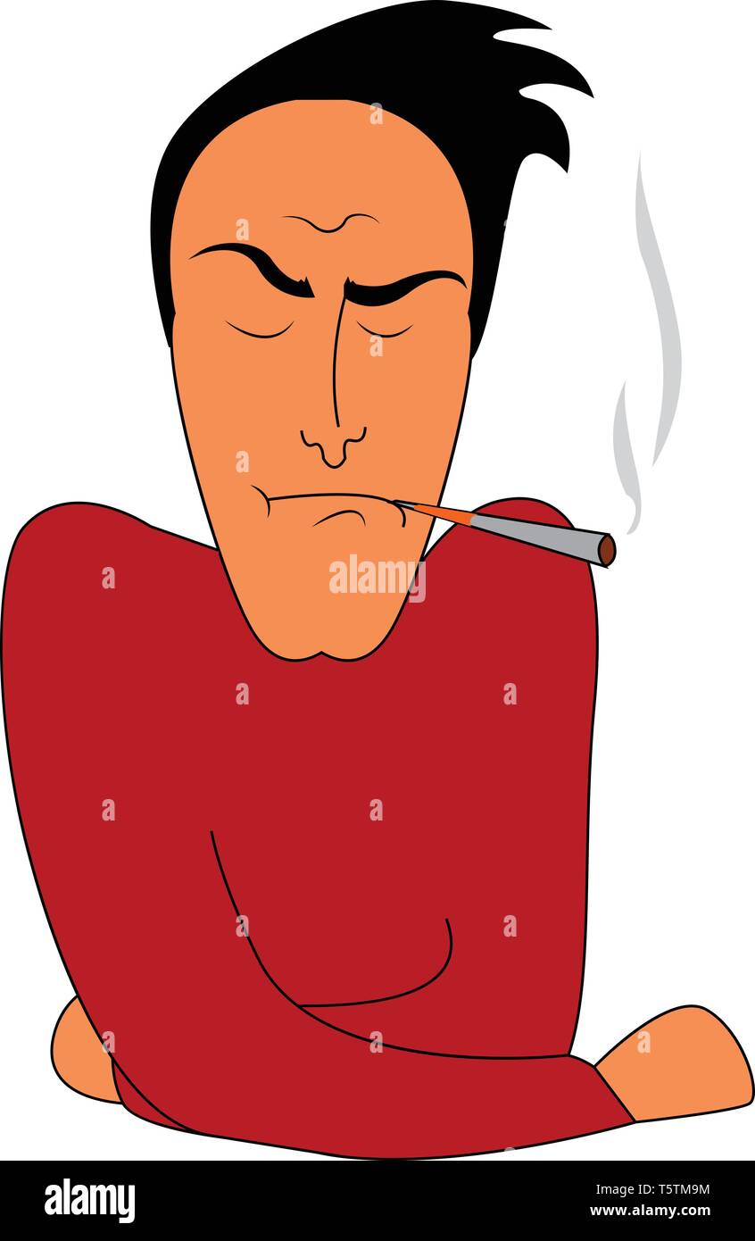 Simple cartoon of a man in red shirt smoking vector illustration on ...